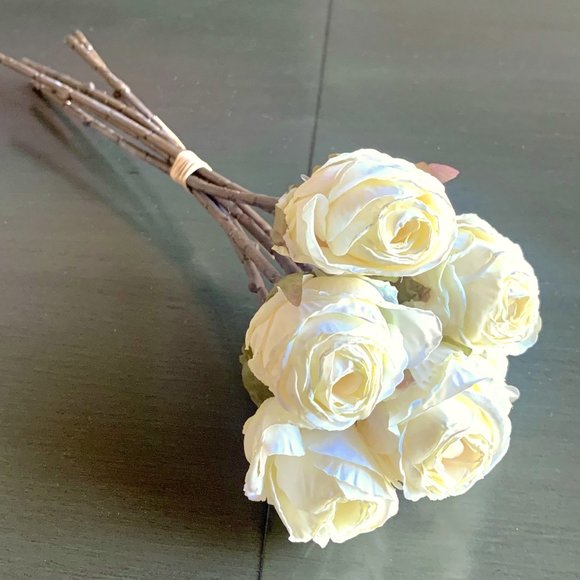 Accents | Cream Bundle Bunch Artificial 6 Rose Stems Real Touch Pu ...